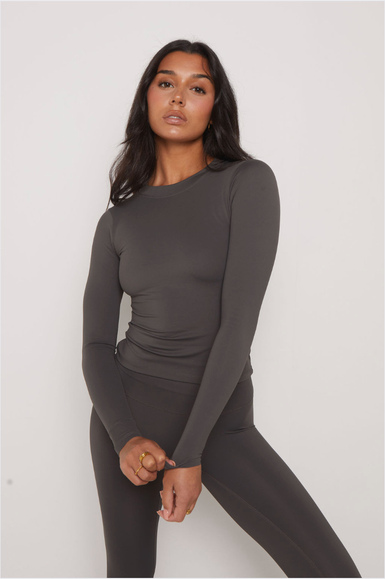 LONG SLEEVE SECOND SKIN TEE - CHARCOAL – Another-versionUSA